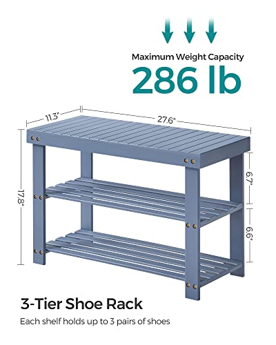 SONGMICS Shoe Rack Bench, 3-Tier Bamboo Shoe Storage Organizer, Entryway Bench, Holds Up to 286 lb, for Entryway Bathroom Bedroom, Gray ULBS04GY