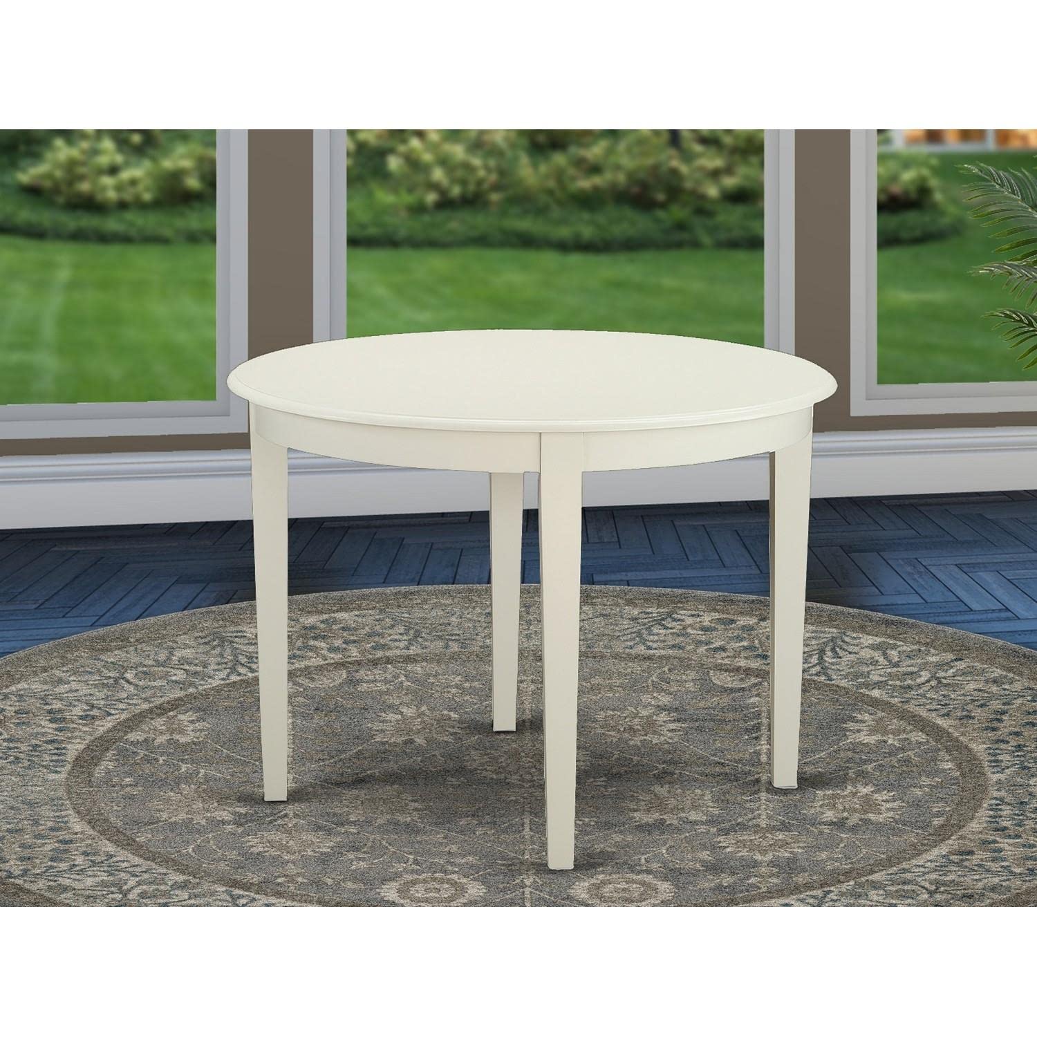 East West Furniture BOT-WHI-T Boston Round Kitchen Dining Table for Small Spaces, 42x42 Inch, Linen White