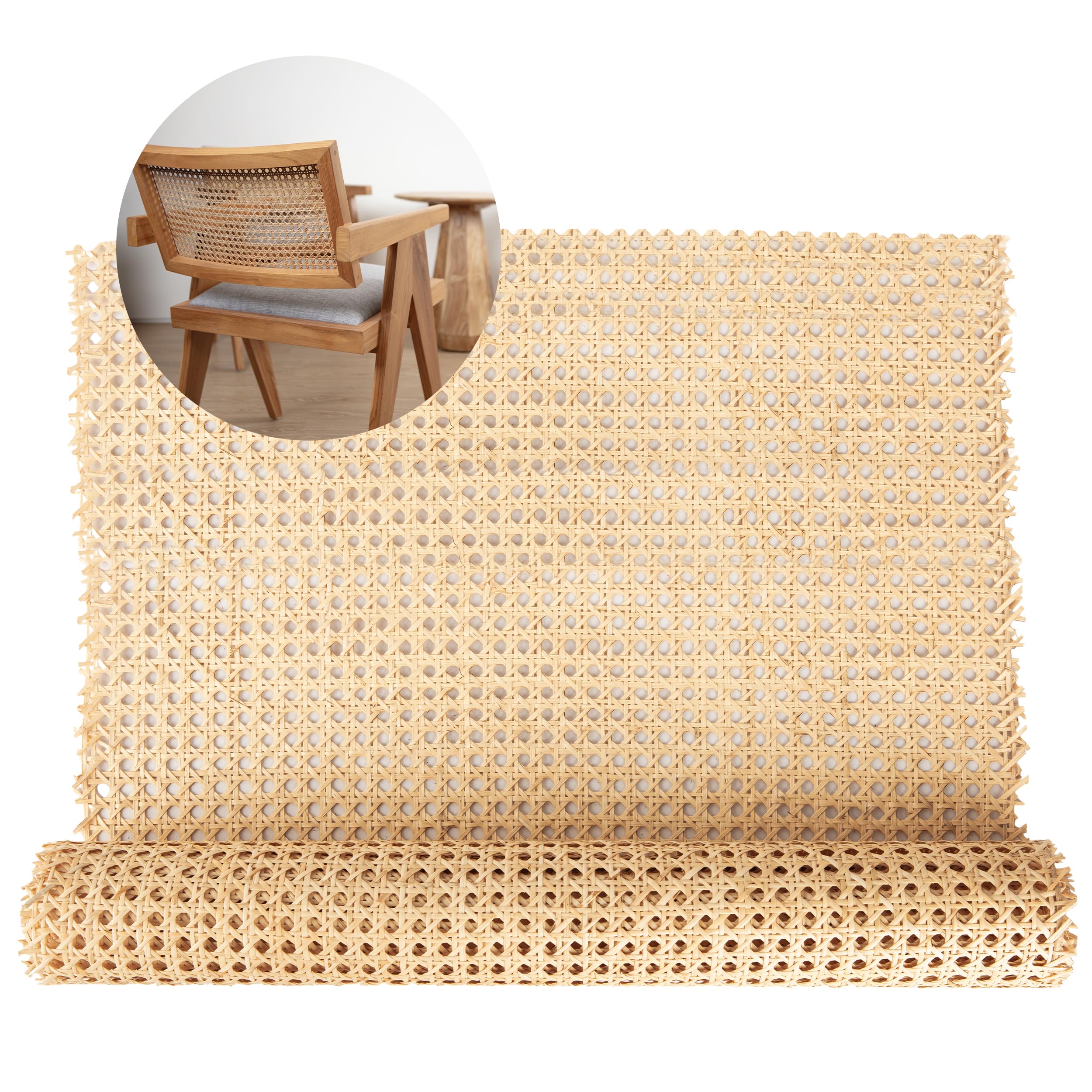 Cane Webbing Roll 24" Wide - Open Mesh Rattan Roll - Woven Cane Material Rattan Fabric Sheets Open Weave Wicker Material for Chair Caning Kit, DIY Supplies, Furniture Repair, Replacement Kit (2'x6')