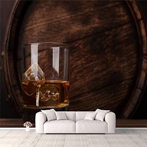 Modern 3D Scotch Whiskey Glass and Old Barrel Wallpaper Stick and Peel Wall Stickers Removable Wall Paper Mural for Living Room Bedroom TV Background Wall