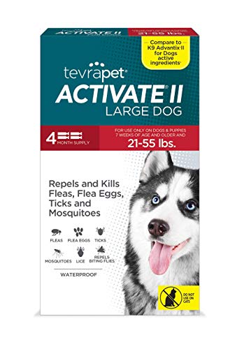 TevraPet Activate II Flea and Tick Prevention for Dogs | 4 Months Supply | Large Dogs 21-55 lbs | Fast Acting Treatment and Control | Topical Drops