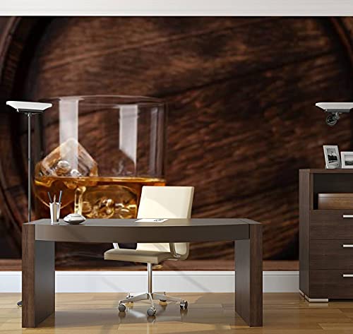 Modern 3D Scotch Whiskey Glass and Old Barrel Wallpaper Stick and Peel Wall Stickers Removable Wall Paper Mural for Living Room Bedroom TV Background Wall