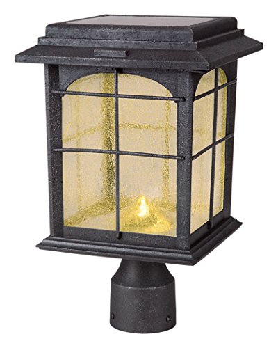 Creative Industries Solar Outdoor Hand-Painted Sanded Iron Post Lantern with Seedy Glass Shade