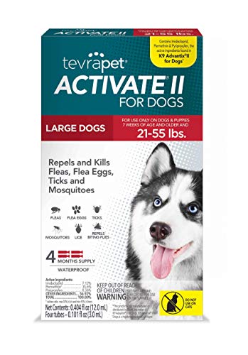 TevraPet Activate II Flea and Tick Prevention for Dogs | 4 Months Supply | Large Dogs 21-55 lbs | Fast Acting Treatment and Control | Topical Drops