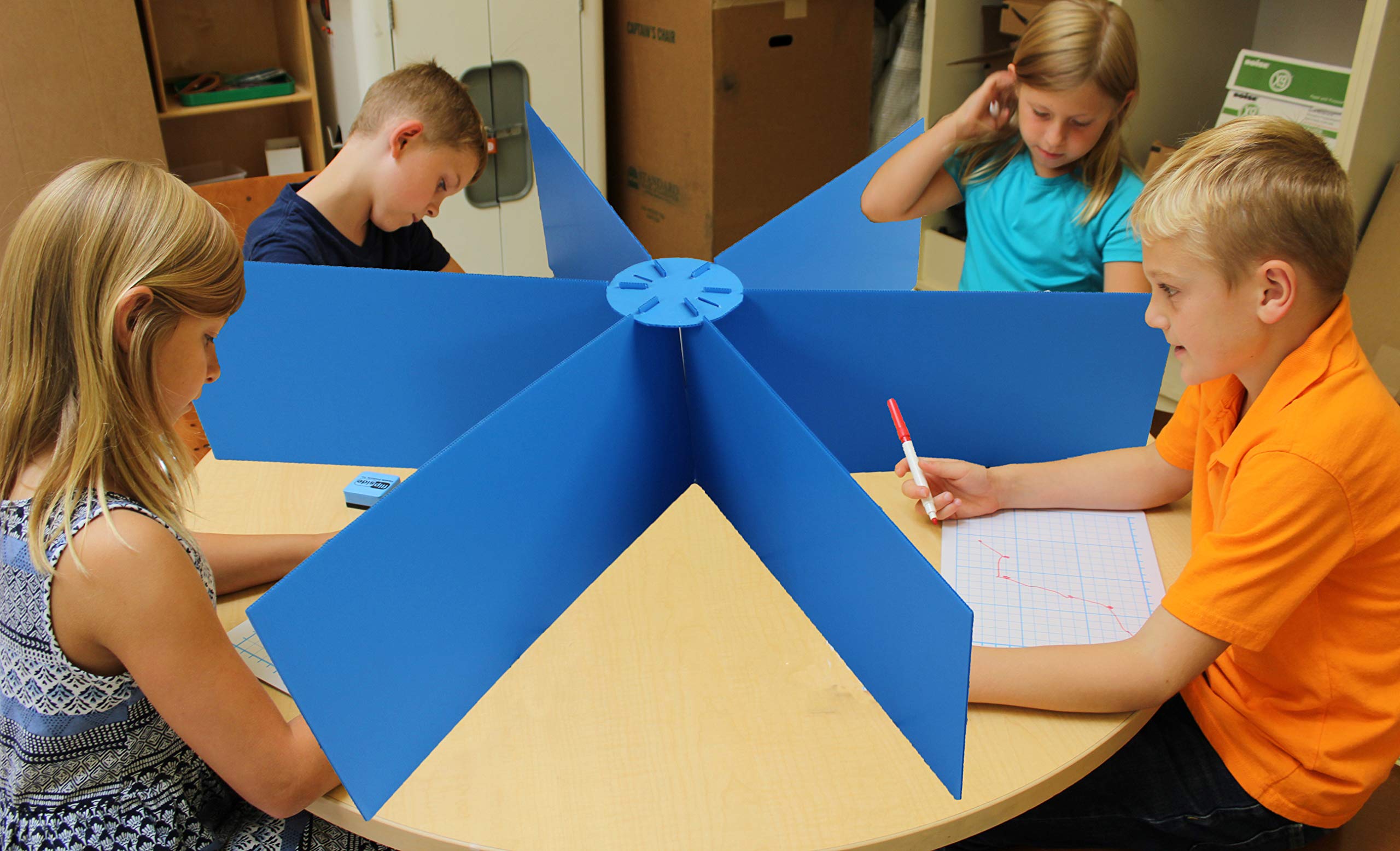 Blue Premium Corrugated Plastic Round Study Carrel Single Item