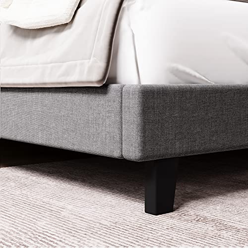 Senfot Full Size Bed Frame, Modern Upholstered Platform Bed with Button Tufted Headboard, Heavy Duty Metal Foundation with Wood Slats Supports No Box Spring Needed in Light Grey
