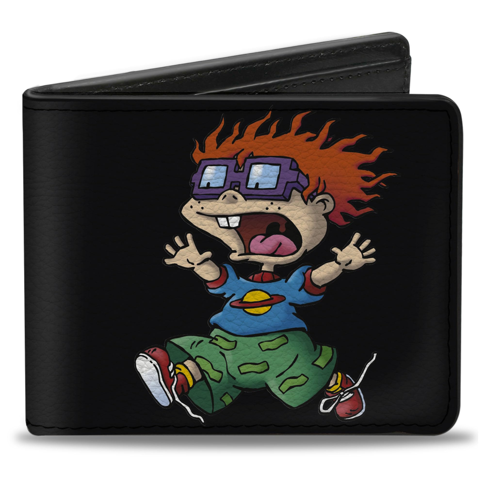 Rugrats Men's Buckle-Down PU Bifold Wallet-Chuckie Running Pose + Saturn Black, Multicolor, 4.0" x 3.5"