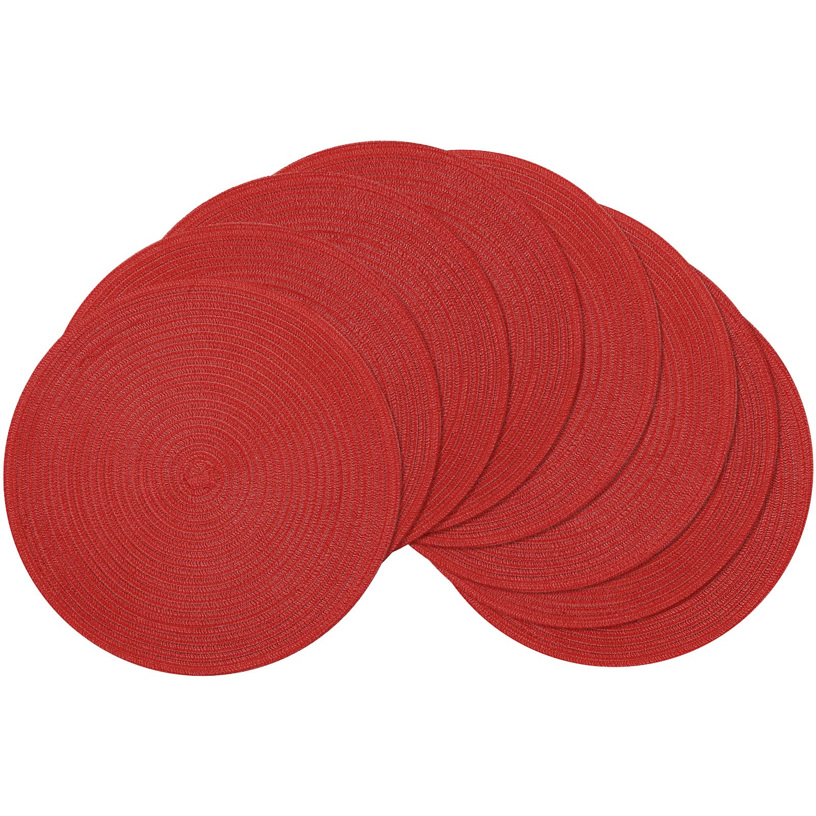 SHACOS Round Braided Placemats Set of 8 Washable 15 inch Round Table Mats Non Slip Woven Place Mats for Dining Table (Red, 8)
