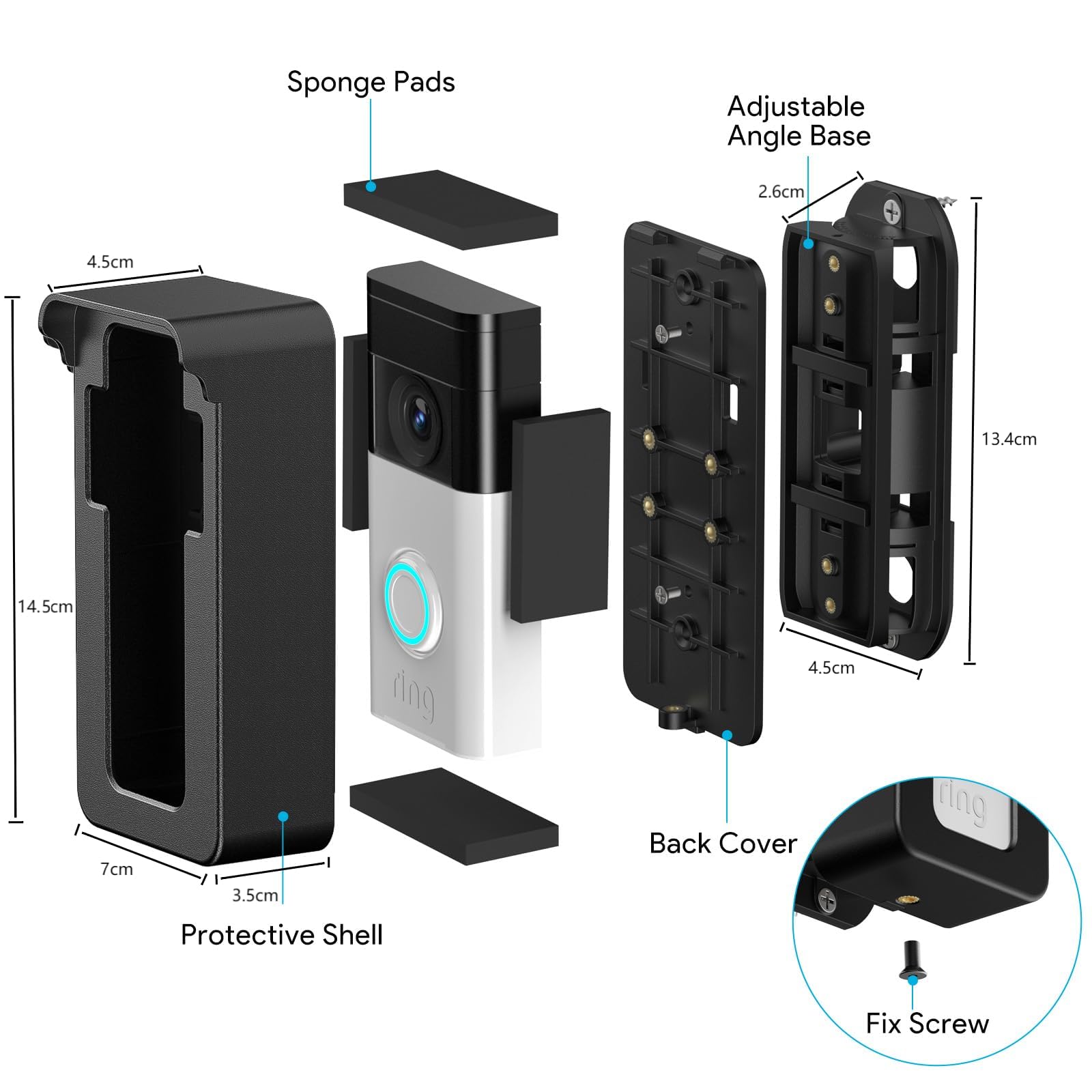 Anti-Theft Video Doorbell Angle Mount, 45 to 135 Degree Adjustable Ring Camera Holder Doorbell Door Mount for Apartment, Compatible with Ring/Blink Video Doorbell 4 3 Plus 2 1 Pro 2
