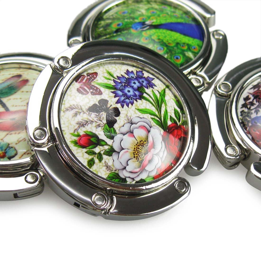 kilofly Purse Hook [Set of 4] - Foldable - Gorgeous Peacock Pouch