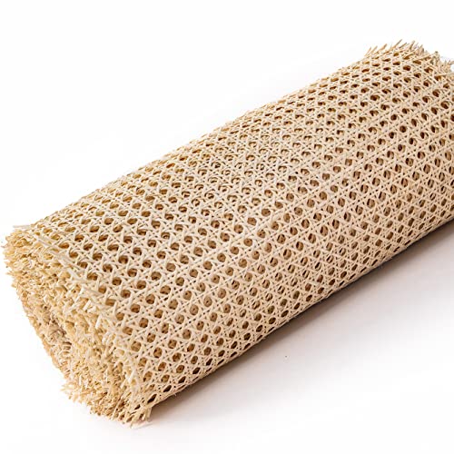 18" Width Rattan Cane Webbing Roll 18 Inch x 5 Feet Hexagon Weave 1/2 Inch Pre-Woven Cane Mesh Net Open Weave Wicker Cane Webbing Rattan Sheets Natural Material for Cabinet Chair (5 Feet)