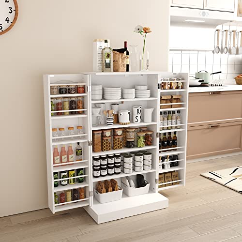 HOMEFORT 41" Kitchen Pantry Cabinet, Storage Cabinet with 6 Adjustable Shelves, Space Saving Cupboard Cabinet for Kitchen, Garage, Pantry, Office, Patio