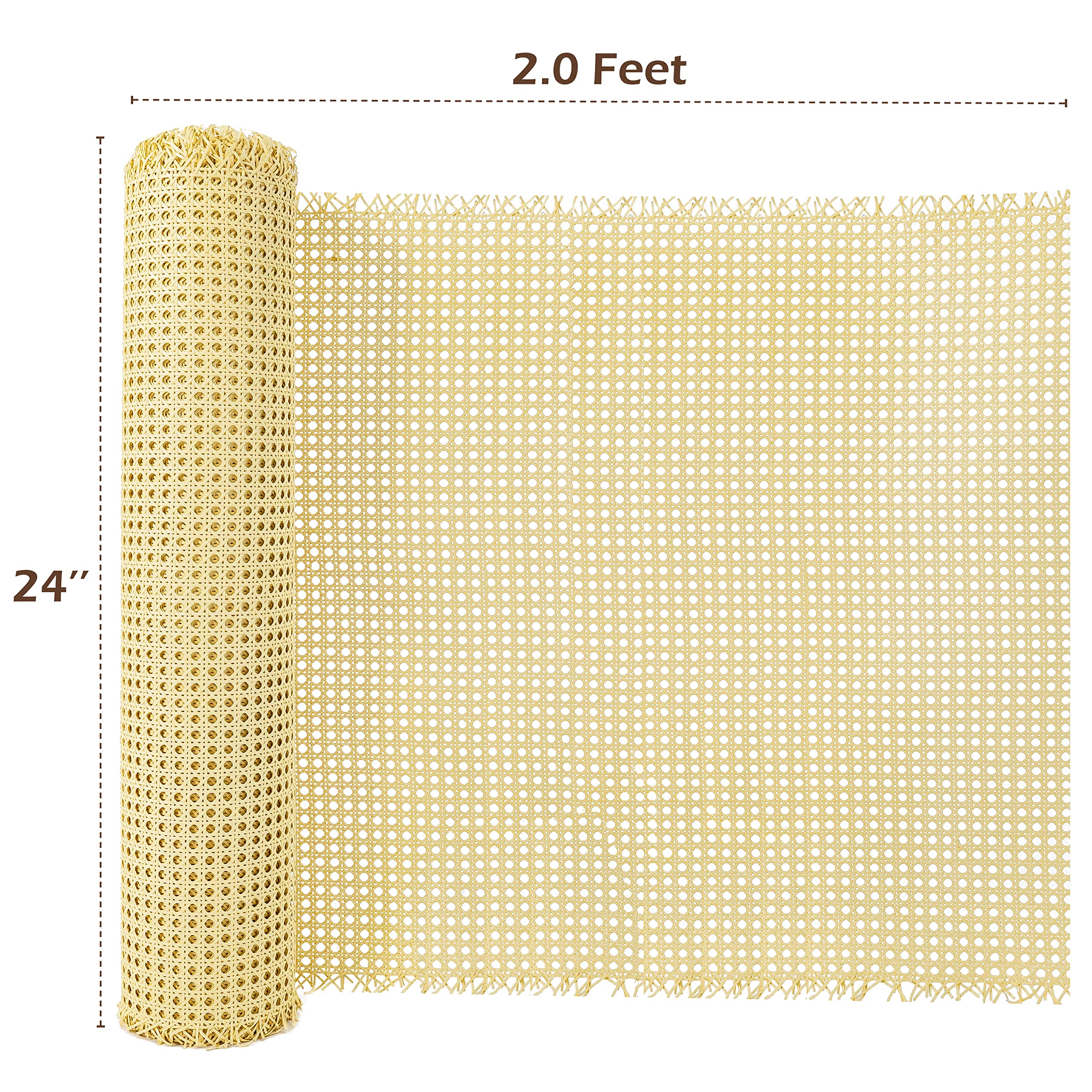 KOLWOVEN 24" Width X 2 Feet Plastic Cane Webbing for Caning Projects Natural Pre - Woven Open Mesh Cane - PE Rattan Cane Webbing Rattan Roll Cabinet Chair (2 FEET)