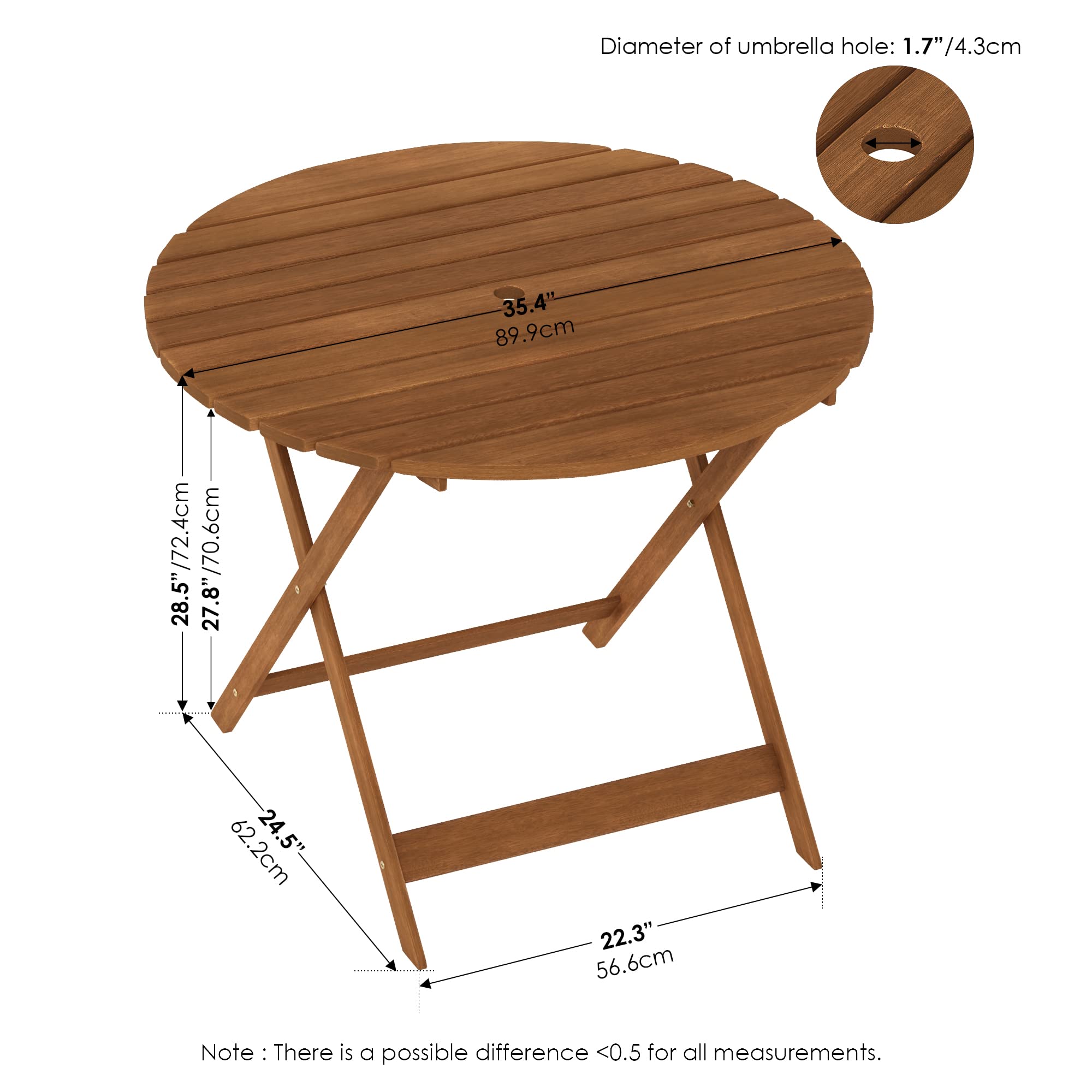 Furinno FG19018F Tioman Outdoor Hardwood Nation Round Dining Table, Natural