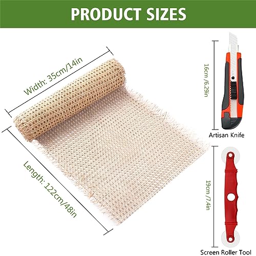 14"Width Cane Webbing, Natural Rattan Webbing for Caning Projects, Woven Open Mesh Cane for Furniture, Chair, Cabinet, Ceiling