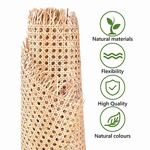 14"Width Cane Webbing, Natural Rattan Webbing for Caning Projects, Woven Open Mesh Cane for Furniture, Chair, Cabinet, Ceiling