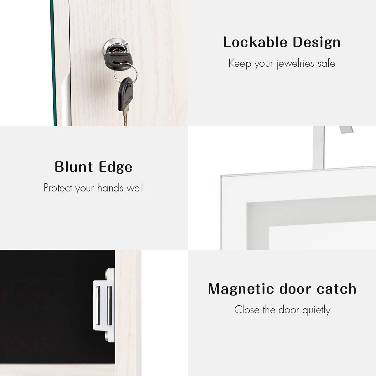 Giantex Jewelry Cabinet Armoire Door Wall Mount, 47.2in Lockable Touch Screen Lighted Full Length Mirror, 3 Lighting Settings, Inside Makeup Mirror, Jewelry Storage Box Organizer (Grayish White)