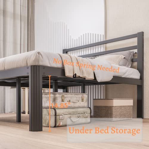 Woozuro King Bed Frame and Headboard, Heavy Duty Metal Platform Bed Frames with Round Corner Leg, No Box Spring Needed, Non-Slip Mattress Foundation, Noise-Free, Easy Assembly, Black