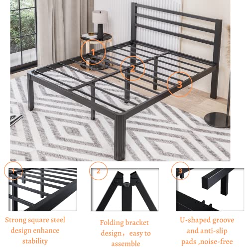Woozuro King Bed Frame and Headboard, Heavy Duty Metal Platform Bed Frames with Round Corner Leg, No Box Spring Needed, Non-Slip Mattress Foundation, Noise-Free, Easy Assembly, Black