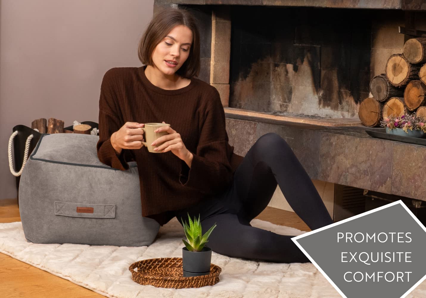 English Home Ottoman Pouffe, Comfortable Cube Foot Stool, Soft Velvet Bean Bag, Home Decor Footstool Extra Seating for Living Room, Bedroom, Casha, 17.7x17.7 inch (45x45 cm), Grey