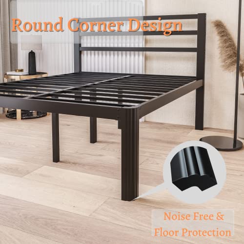 Woozuro King Bed Frame and Headboard, Heavy Duty Metal Platform Bed Frames with Round Corner Leg, No Box Spring Needed, Non-Slip Mattress Foundation, Noise-Free, Easy Assembly, Black