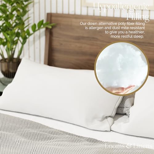 King Size Pillows for Bed Pillows Made in USA by Looms and Linens King Sham Insert Pillow 20 x 36 Flat Sleeping Pillow Insert for Bedroom Washable Pillow Inserts