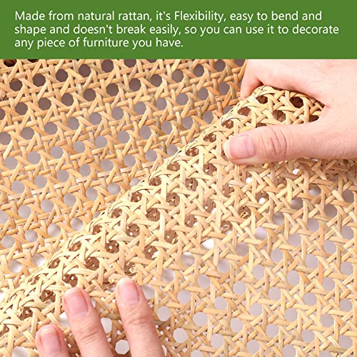 14"Width Cane Webbing, Natural Rattan Webbing for Caning Projects, Woven Open Mesh Cane for Furniture, Chair, Cabinet, Ceiling