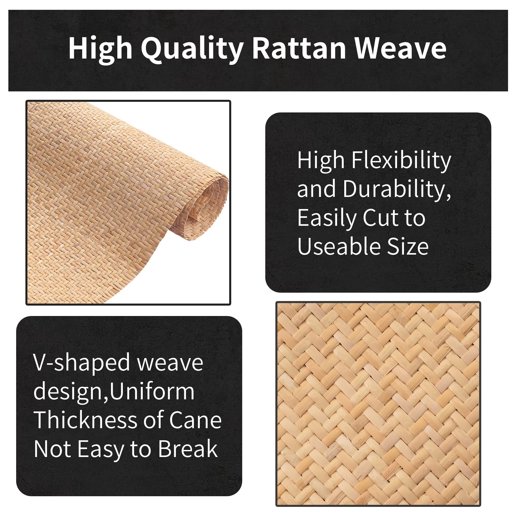 14"Width Natural Cane Webbing 3.3Ft, V Shape Rattan Webbing for Caning Projects, Woven Cane Roll for Furniture, Chair, Cabinet, Ceiling, Basket