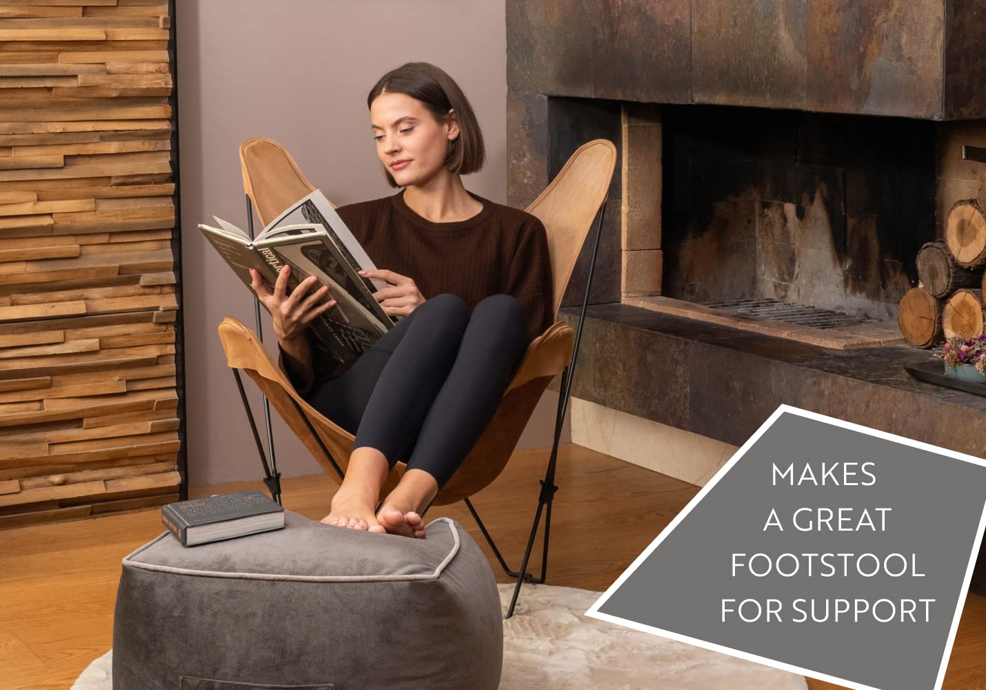 English Home Ottoman Pouffe, Comfortable Cube Foot Stool, Soft Velvet Bean Bag, Home Decor Footstool Extra Seating for Living Room, Bedroom, Casha, 17.7x17.7 inch (45x45 cm), Grey