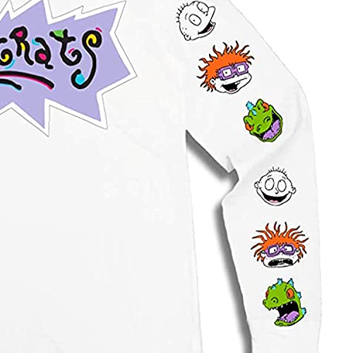 Nickelodeon Mens Long Sleeve Shirt - #TBT Mens 1990's Clothing - Rugrats, Hey Arnold, Ren and Stimpy (White, X-Large)