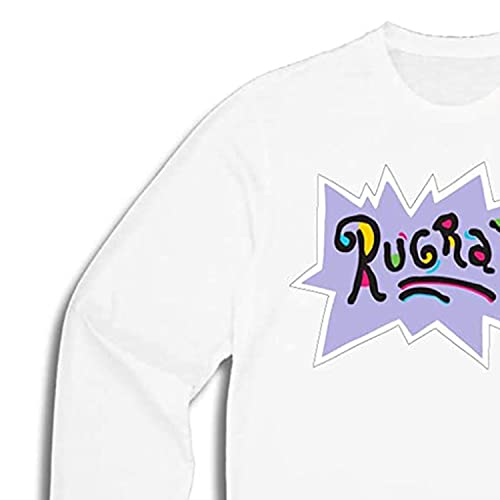Nickelodeon Mens Long Sleeve Shirt - #TBT Mens 1990's Clothing - Rugrats, Hey Arnold, Ren and Stimpy (White, X-Large)