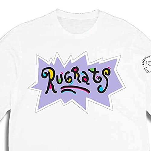 Nickelodeon Mens Long Sleeve Shirt - #TBT Mens 1990's Clothing - Rugrats, Hey Arnold, Ren and Stimpy (White, X-Large)