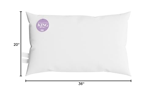 King Size Pillows for Bed Pillows Made in USA by Looms and Linens King Sham Insert Pillow 20 x 36 Flat Sleeping Pillow Insert for Bedroom Washable Pillow Inserts