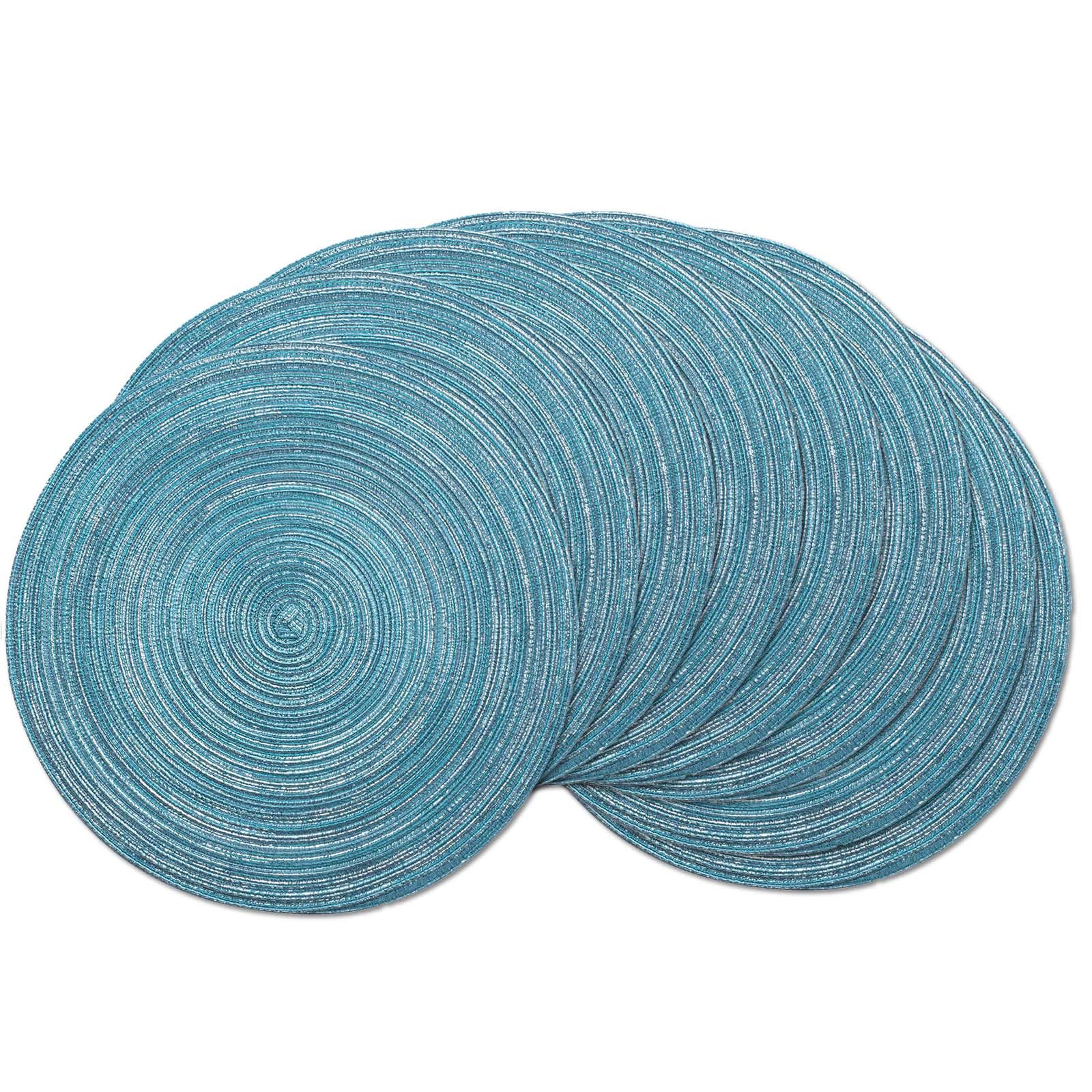 AHHFSMEI Round Braided Placemats Set of 8 Round Table Mats for Dining Tables Natural Woven Heat Resistant Place mats 15 Inch(Blue Silver,8)