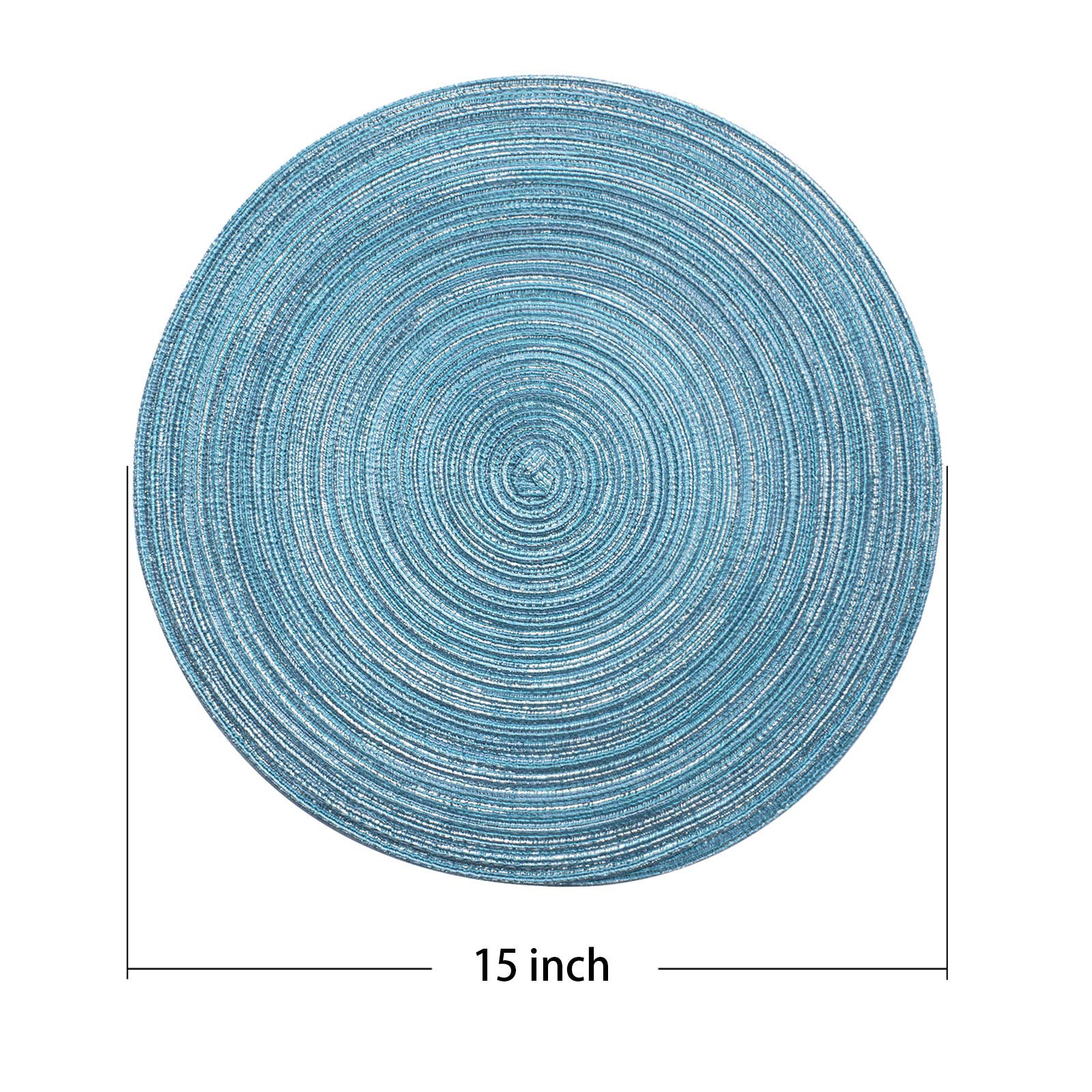 AHHFSMEI Round Braided Placemats Set of 8 Round Table Mats for Dining Tables Natural Woven Heat Resistant Place mats 15 Inch(Blue Silver,8)