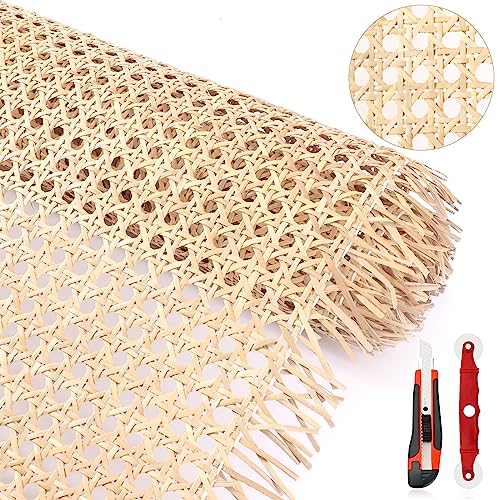 18" Width Cane Webbing, Natural Rattan Webbing for Caning Projects, Woven Open Mesh Cane for Furniture, Chair, Cabinet, Ceiling