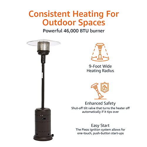 Amazon Basics 46,000 BTU Outdoor Propane Patio Heater with Wheels, Commercial & Residential - Sable Brown