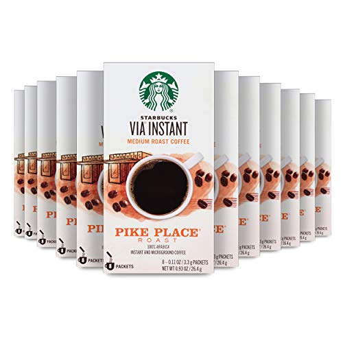Starbucks VIA Instant Coffee Medium Roast Packets — Pike Place Roast — 100% Arabica - 8 Count (Pack of 12) - Packaging may vary