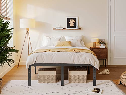Auroral California King Bed Frame 18 Inch Tall 3 Inches Wide Wood Slats with 3500 Pounds Support for Foam Mattress/ No Box Spring Needed / Underneath Storage / Noise Free / Easy Assembly-Black