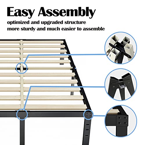 Auroral California King Bed Frame 18 Inch Tall 3 Inches Wide Wood Slats with 3500 Pounds Support for Foam Mattress/ No Box Spring Needed / Underneath Storage / Noise Free / Easy Assembly-Black
