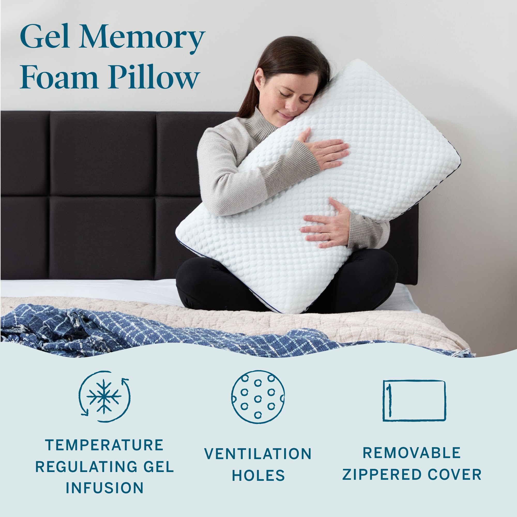 WEEKENDER Gel Memory Foam Pillow - King Size - 1-Pack - Medium Plush Feel - Neck & Shoulder Support - For Back, Side, & Stomach Sleepers - Home, Hotel, & Hospital Essentials
