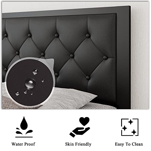iPormis Twin Size Metal Bed Frame with Faux Leather Button Tufted Headboard, 12" Underbed Storage, Steel Slats Support, Noise Free, Easy Assembly, No Box Spring Needed, Black