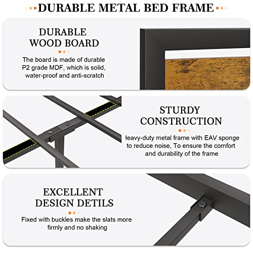 Codesfir King Size Bed Frame, Platform Metal Bed Frame King with Industrial Wood Headboard and 12 Strong Support Metal Legs, Easy Assembly, Noise-Free, No Box Spring Needed