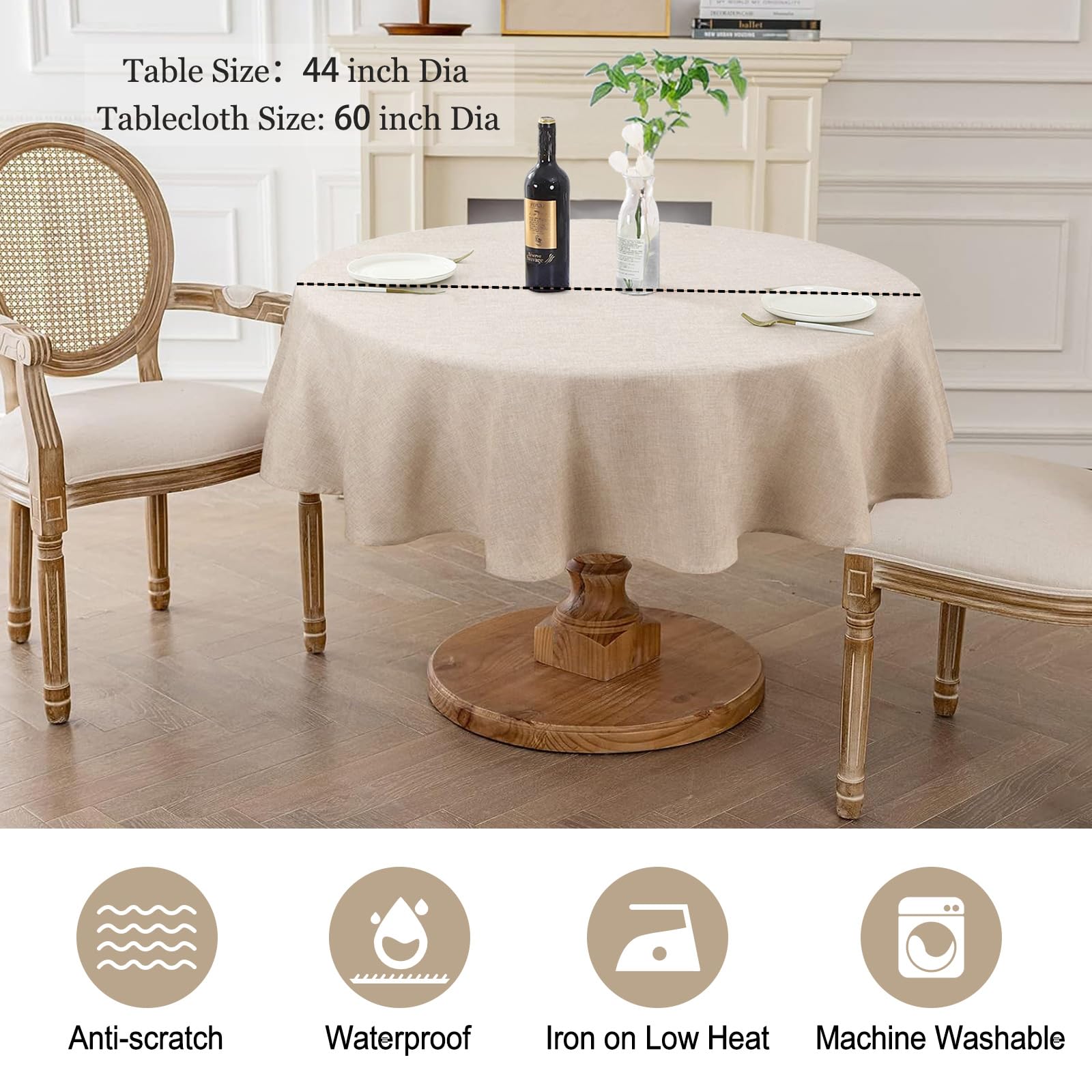 AUSSPVOCT Textured Linen 54 Inch Round Tablecloth Up to 36'' Tables, Waterproof Spill-Proof Fall Table Cloth Wrinkle Free Circle Dining Tablecover for Birthday Farmhouse Easter Holiday Party Decor