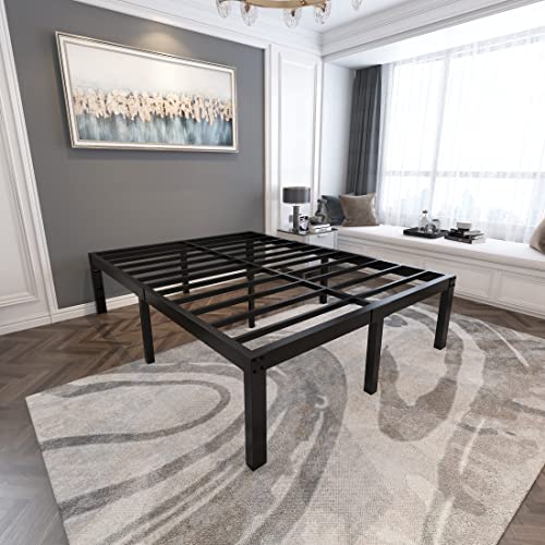 yookare 18 Inch Tall and Strong Platform Metal Bed Frame/ Easy Assembly Mattress Foundation/ 4000lbs Heavy Duty Frame with Steel Slat Support/ No Noise/ No Box Spring Needed, King