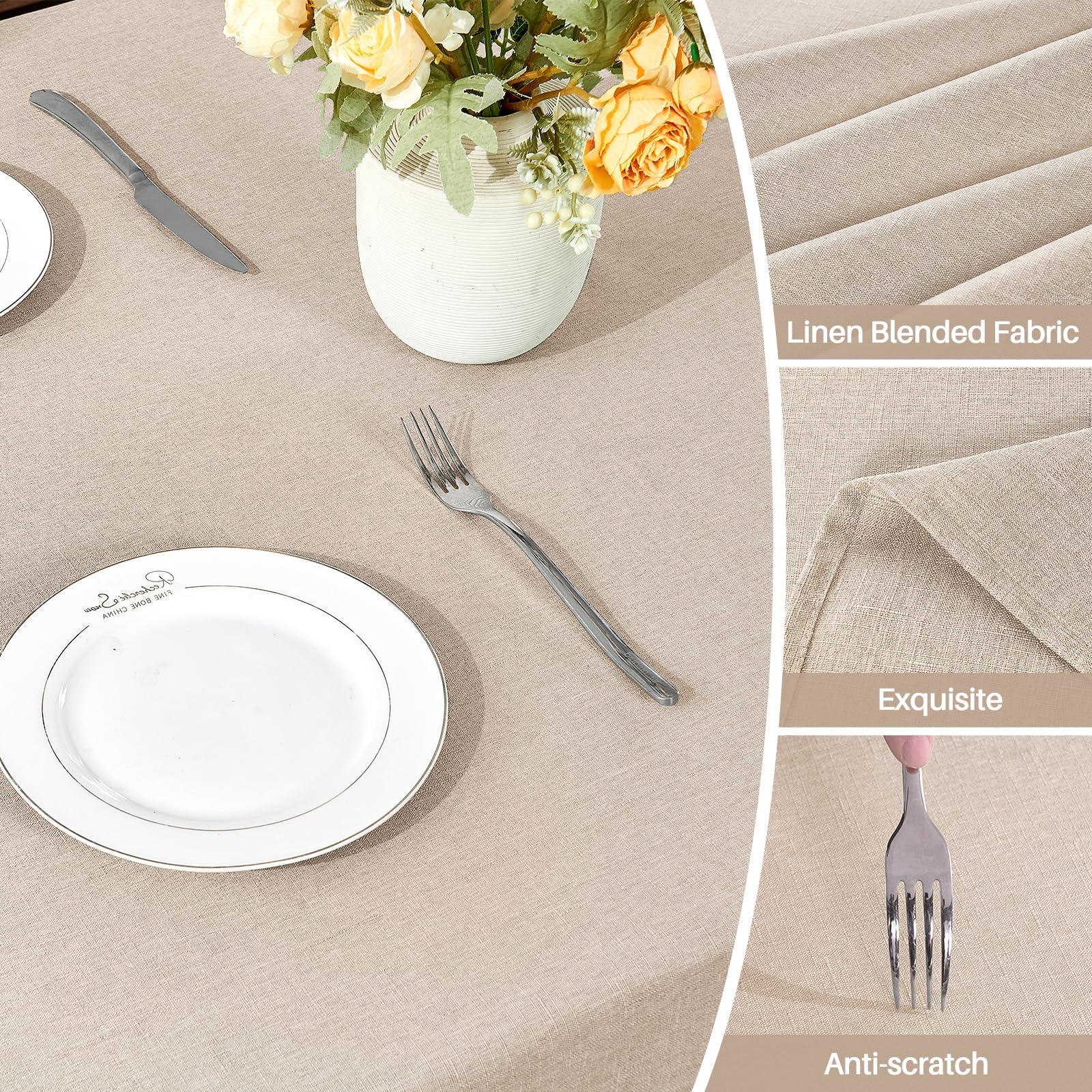 AUSSPVOCT Textured Linen 54 Inch Round Tablecloth Up to 36'' Tables, Waterproof Spill-Proof Fall Table Cloth Wrinkle Free Circle Dining Tablecover for Birthday Farmhouse Easter Holiday Party Decor