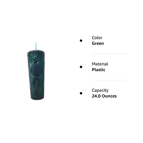 Starbucks Emerald Green Jeweled Tumbler Cold Cup 24oz Tumbler with Straw