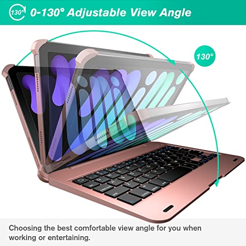 NOKBABO iPad Mini 6 Case with Keyboard 8.3-inch 6th Generation 2021, Ultra Slim Wireless Keyboard with 130° Clamshell Hard Case and Pencil Holder, Only Support iPad Mini 6 Keyboard - Rose Gold