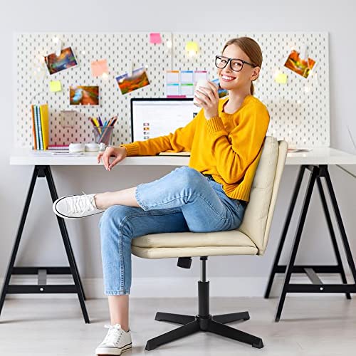 LEMBERI PU Leather Armless Office Desk Chair No Wheels,Criss Cross Legged Home Office chairs, Wide Padded Swivel vanity chair,120°Rocking Mid Back Ergonomic Computer Task Chair for Make Up,Small Space