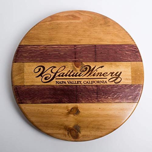 V. Sattui Wine Crate Lazy Susan with Wine Barrel Inlay by Alpine Wine Design, Golden Oak Finish